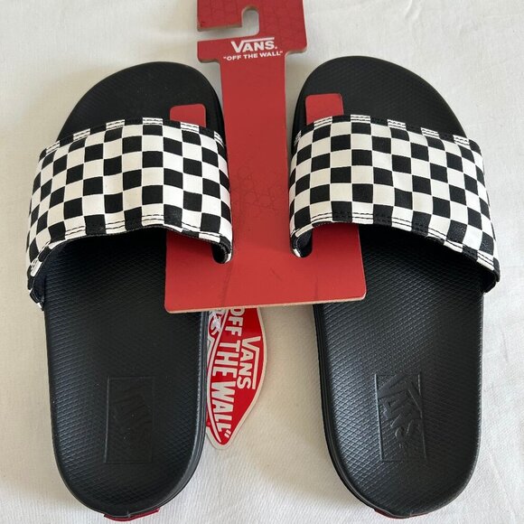 Vans | Shoes | Nwt Vans Youth Checkerboard Slide Sandals Black White ...